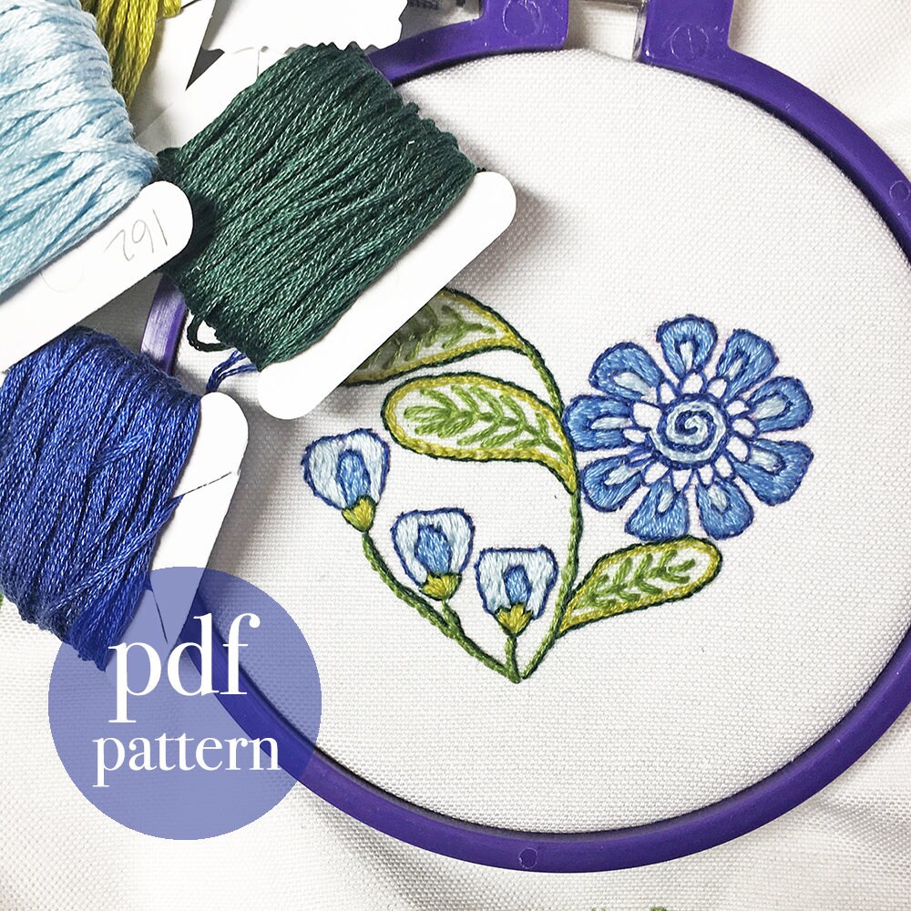 Blue Flower Embroidery Kit, Embroidery Pattern Kit, Pdf, Crewel ...