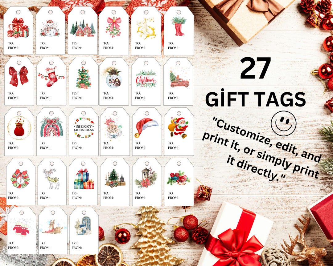 Printable Christmas Gift Tags – Editable Holiday Labels (digital ...