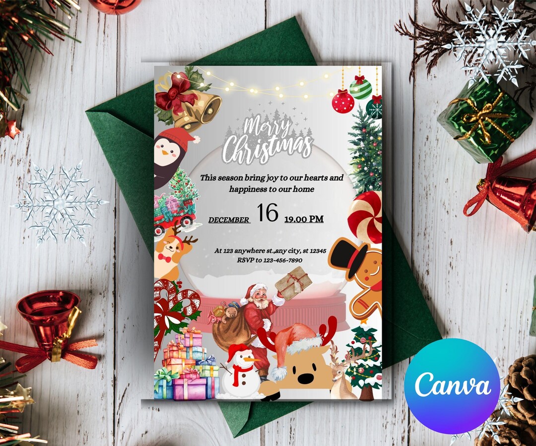 Editable Kids Christmas Party Invitation | Cute Holiday Invite ...