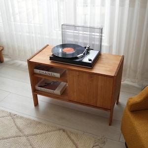 Large Record Player Table, Rustic Turntable Stand With Storage, Mid Century Vinyl Record Stand ...