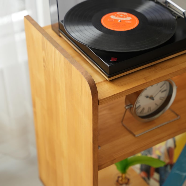Solid Pine Wood Record Player Table With Storage, Rustic Stereo Cabinet ...