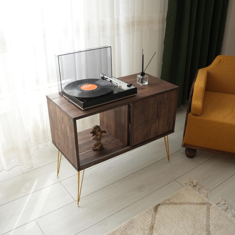 Handmade Pine Record Player Console With Storage, Modern Minimalist ...