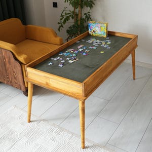 Rustic Puzzle Coffee Table With Removable Glass Top, Display Case Glass ...