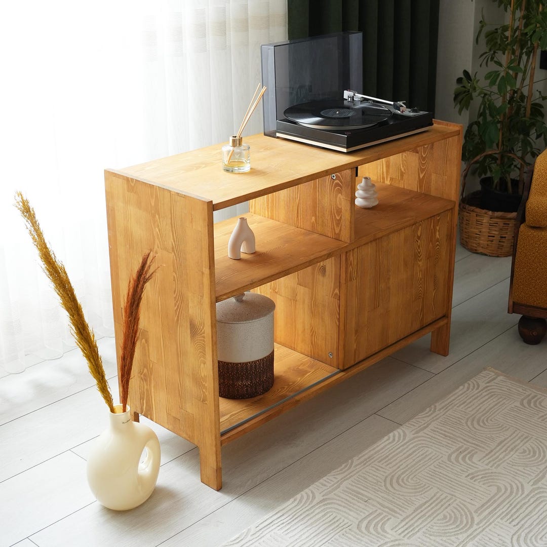 Large Record Player Table, Turntable Cabinet, Mid Century Turntable ...