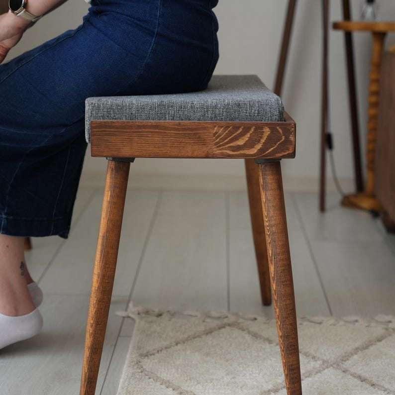 Handmade Solid Pine Piano Bench: Rustic Keyboard Stand, Walnut Finish ...