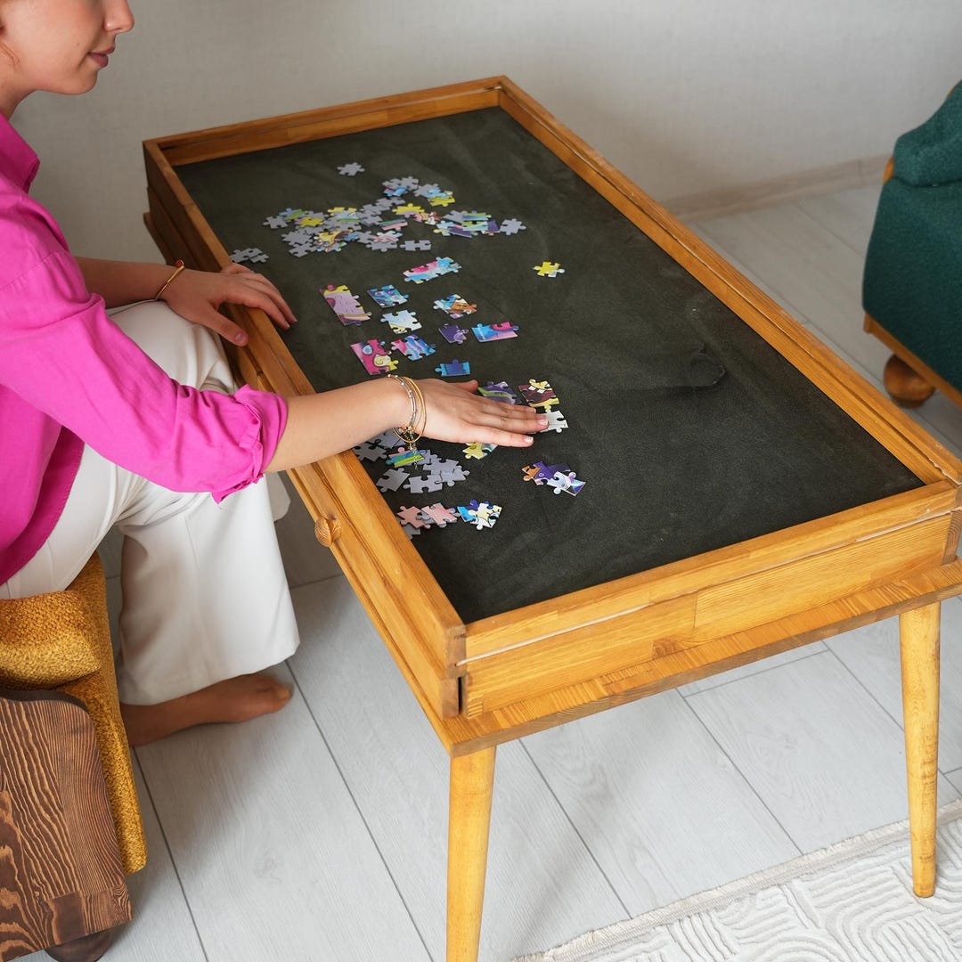 Rustic Puzzle Coffee Table With Removable Glass Top, Display Case Glass ...