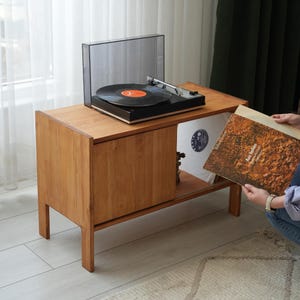 Large Record Player Table, Rustic Turntable Stand With Storage, Mid Century Vinyl Record Stand ...