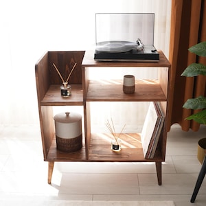 Large Record Player Stand, Solid Wood Vinyl Record Storage, Mcm ...