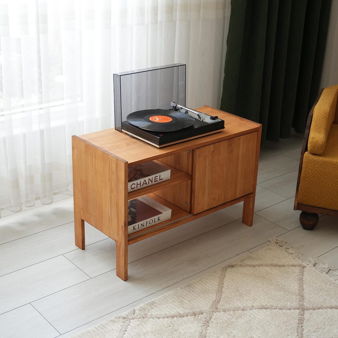 Large Record Player Table, Rustic Turntable Stand With Storage, Mid Century Vinyl Record Stand ...