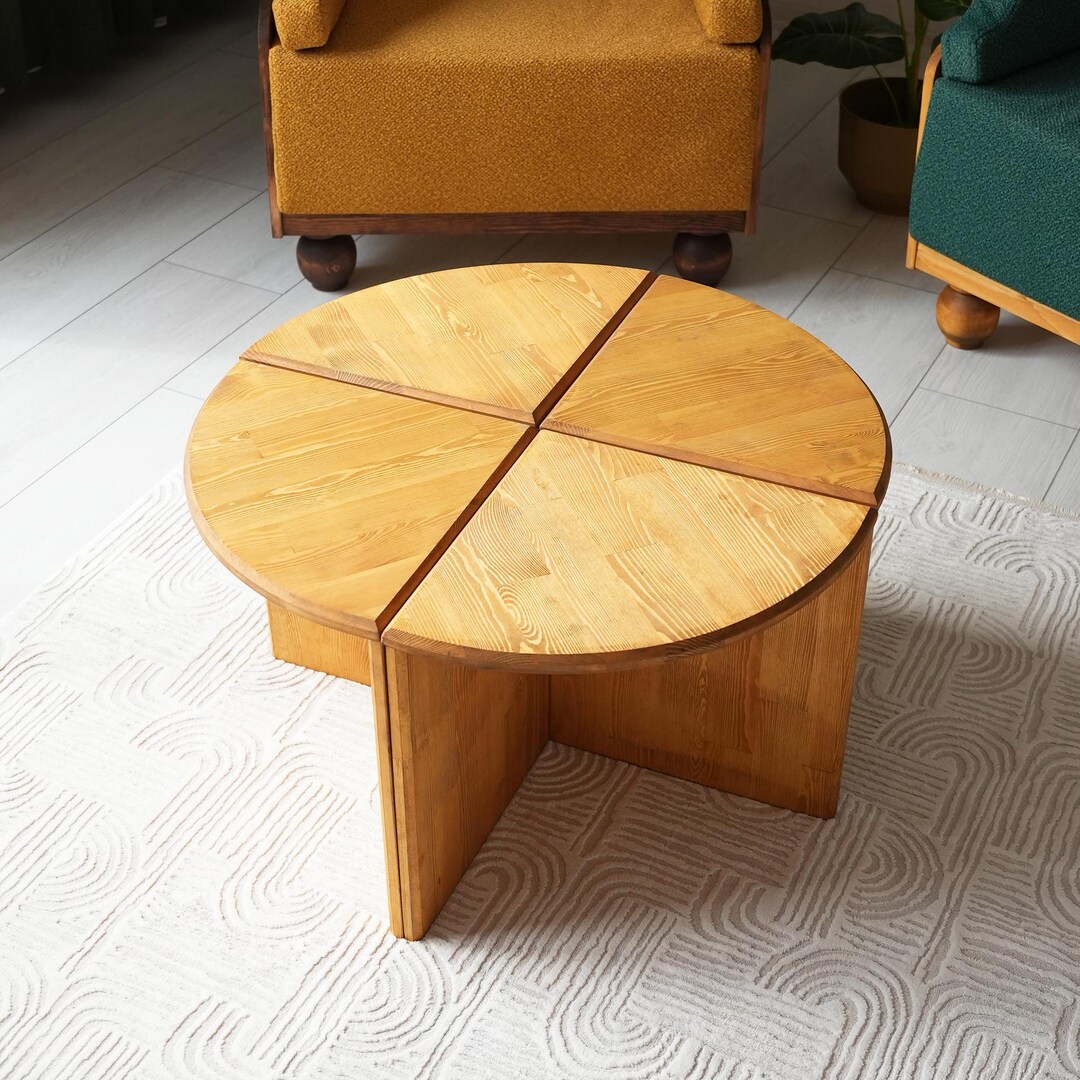 Modular Side Table, Round Wooden Coffee Table, Pine Coffee Stand ...