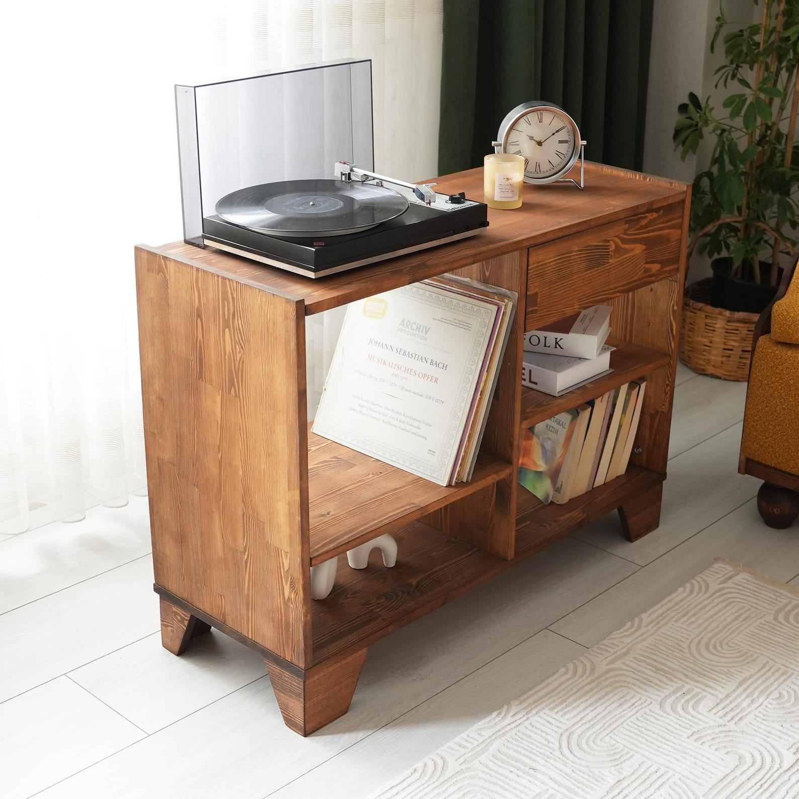 Adjustable Record Player Stand, Record Player Cabinet With Drawer ...