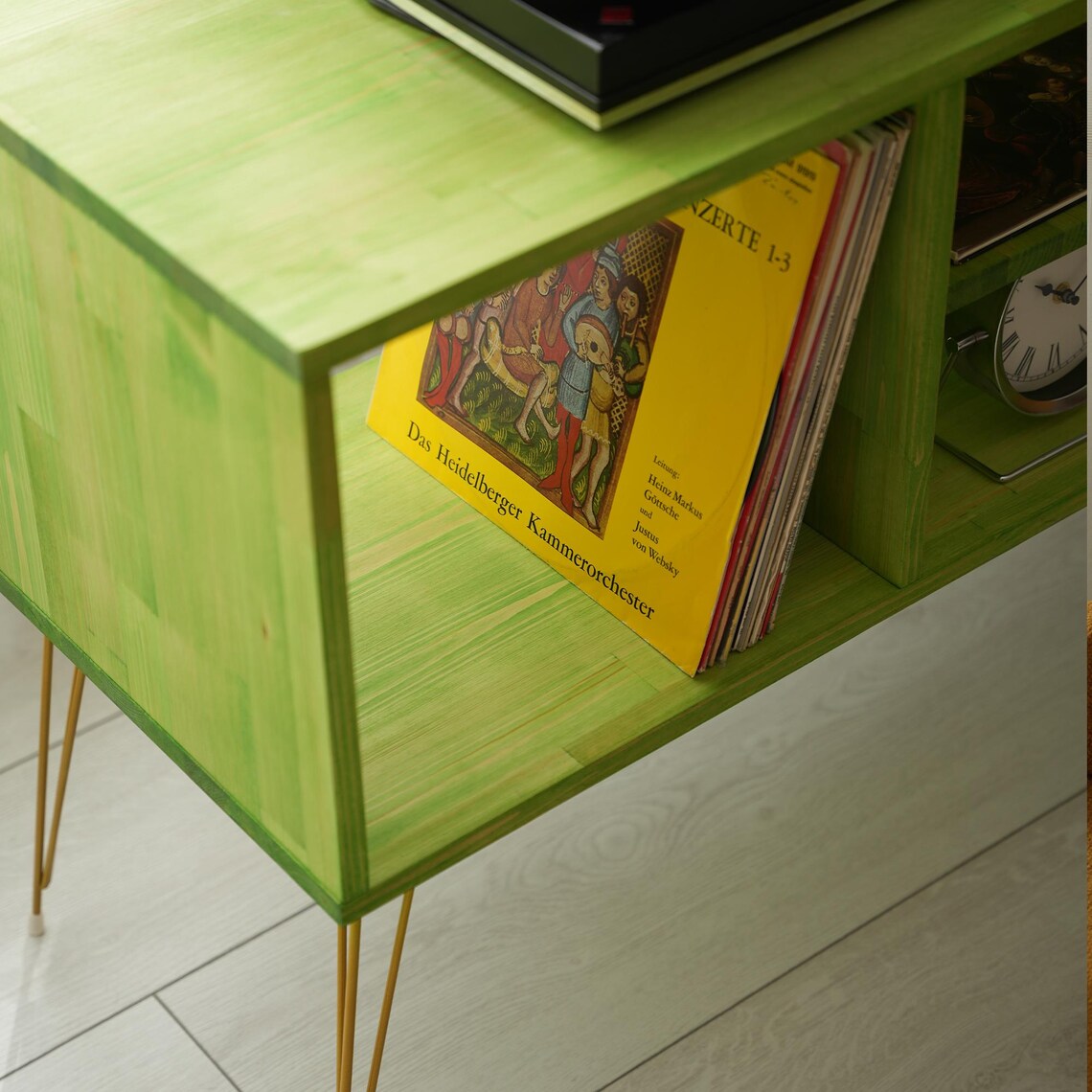 Vinyl Record Player Table, Vinyl Storage Unit, Mcm Turntable Table With ...