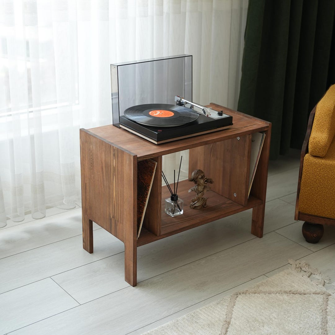 Handmade Solid Wood Record Player Stand With Storage - Etsy