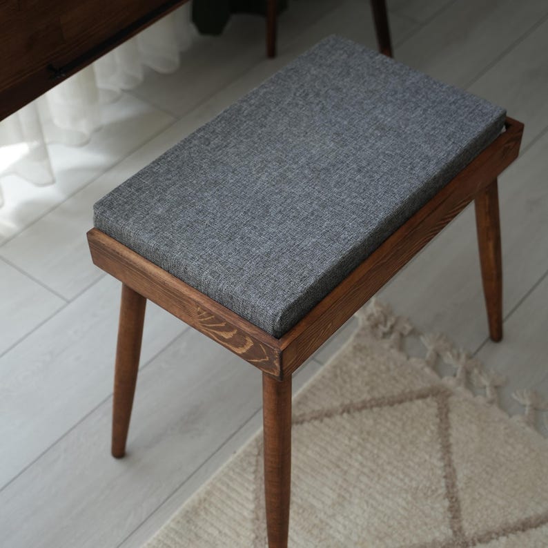 Handmade Solid Pine Piano Bench: Rustic Keyboard Stand, Walnut Finish ...