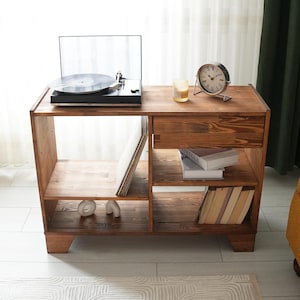 Adjustable Record Player Stand, Record Player Cabinet With Drawer ...