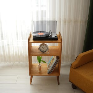 Solid Pine Wood Record Player Table With Storage, Rustic Stereo Cabinet ...
