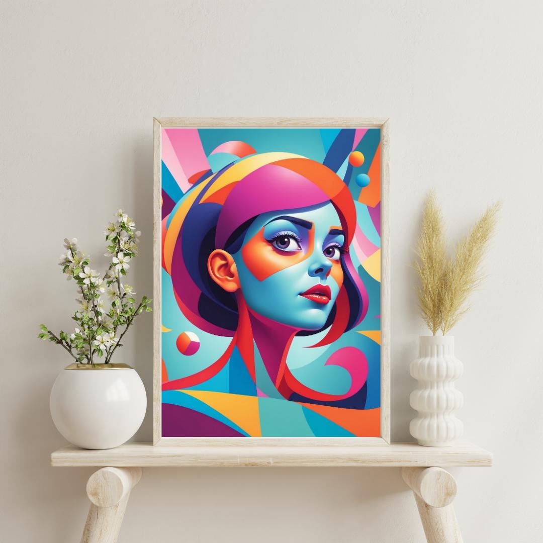 Abstract Human Faces Art Print Bold Stylized Features Modern ...