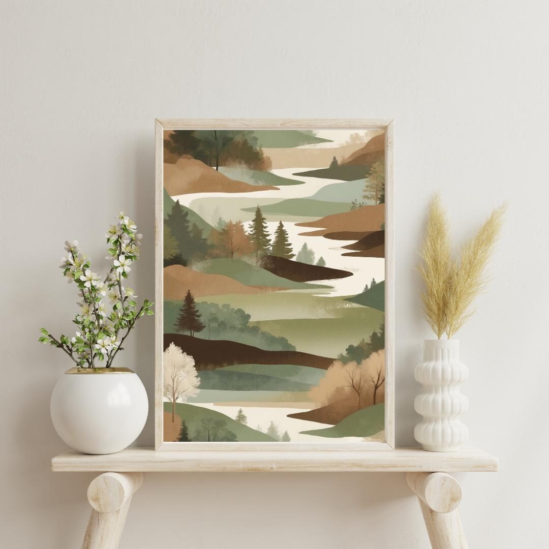 Earthy Abstract Art Print Seamless Blend of Browns and Greens Modern ...
