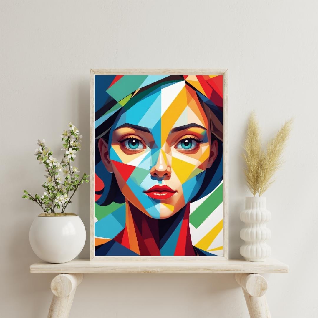 Fragmented Geometric Face Art Print Vibrant Abstract Human Portrait ...