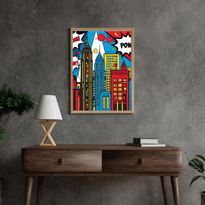Pop Art City Skyline Print Comic Book Style Wall Art With Speech ...