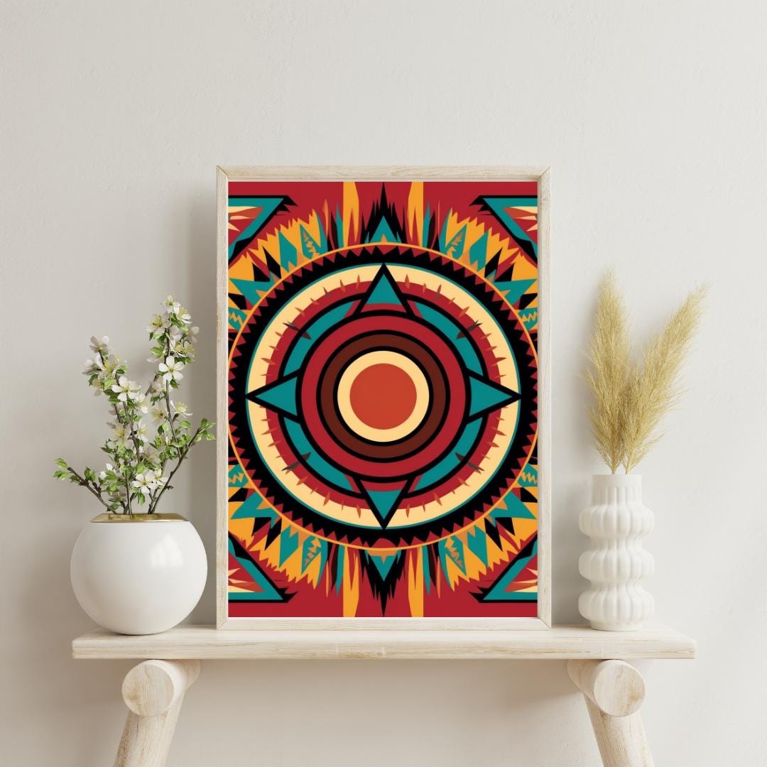 Native American Inspired Art Print Colorful Concentric Circles ...