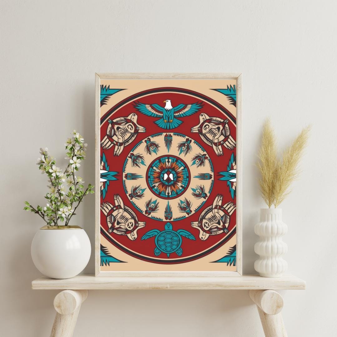 Sacred Animals Circular Art Print Indigenous Cultural Motifs Spiritual ...