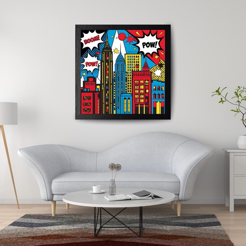 Pop Art City Skyline Print Comic Book Style Wall Art With Speech ...