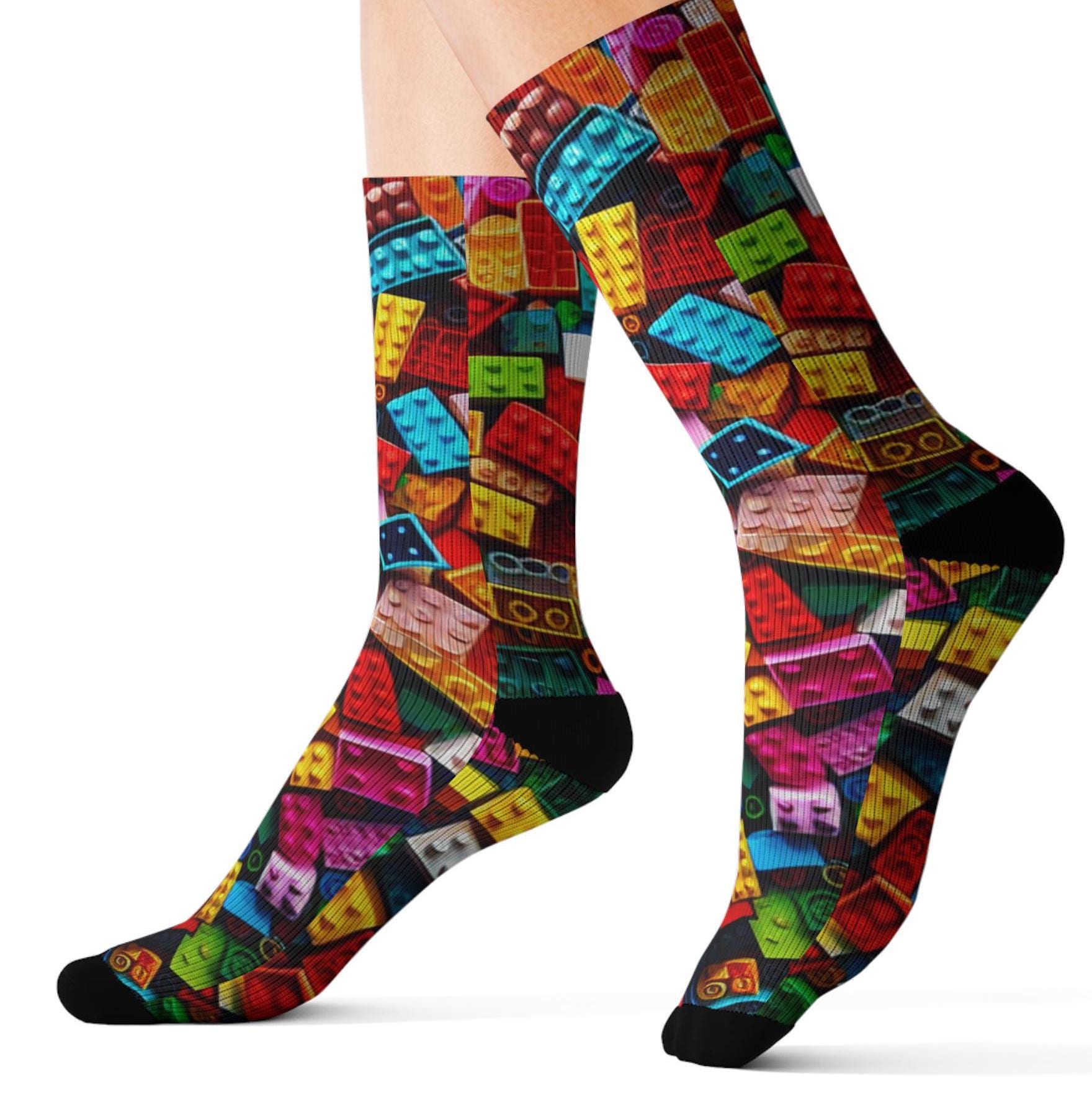 Building Brick Inspired Sublimation Socks, Lego Gifts, Birthday Gifts ...