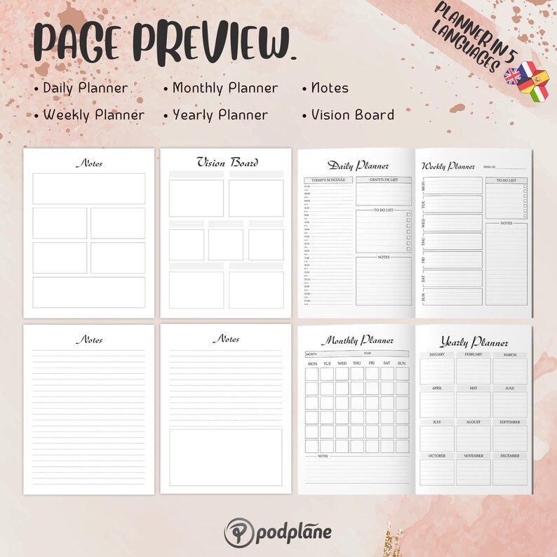 2026-2027 Planner, 5 Languages, Daily Weekly Monthly (digital Download ...
