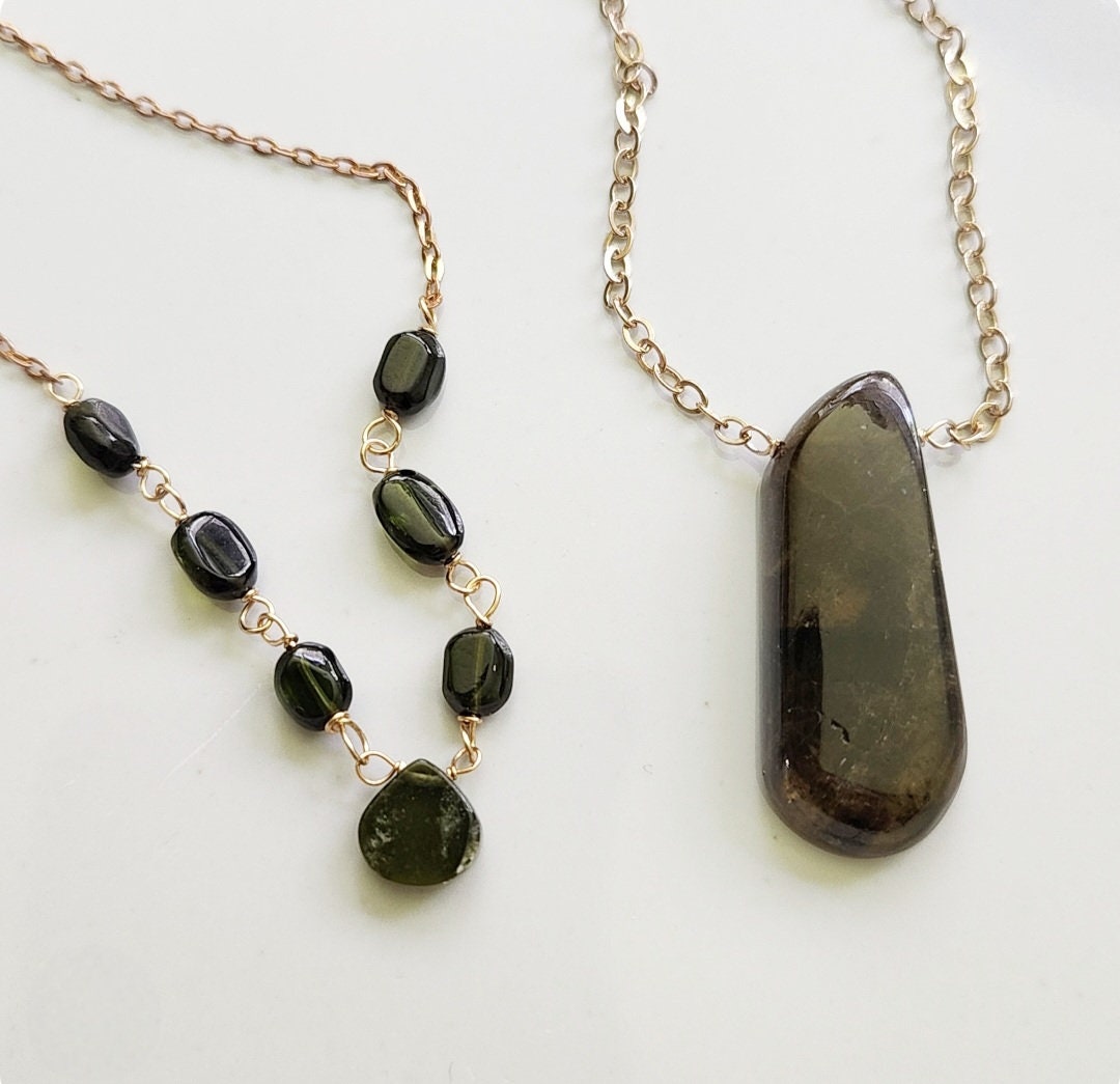 Natural Forest Green Tourmaline Beaded Chain Brass, Gold Filled ...