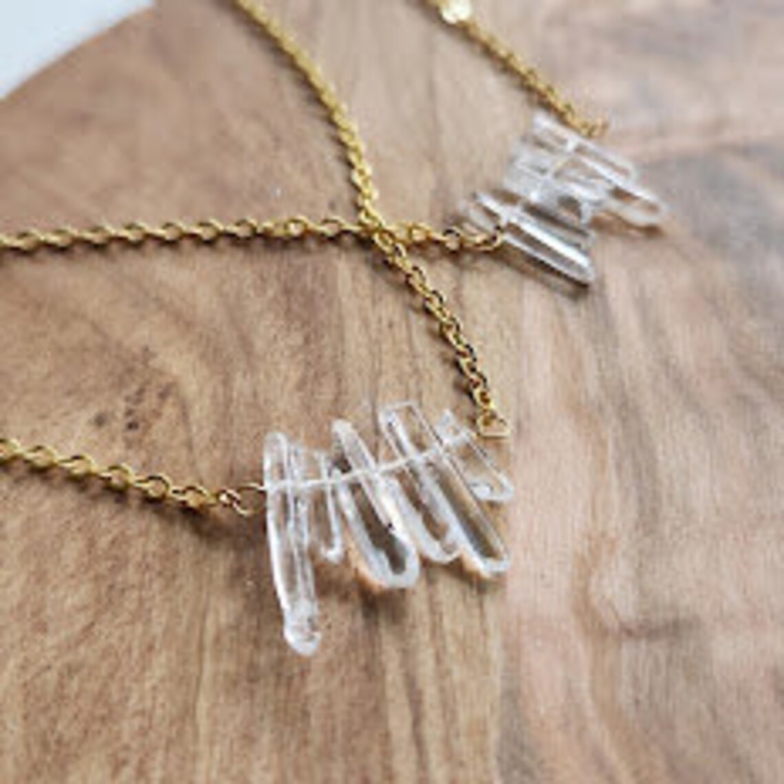 Natural Mini Quartz Stick Crystal Beaded Bib Choker Necklace in Brass ...