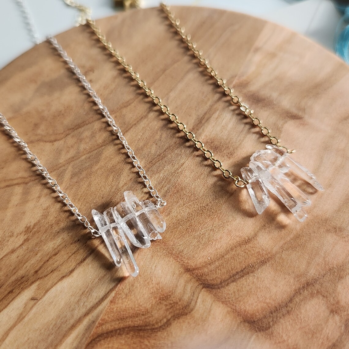 Natural Mini Quartz Stick Crystal Beaded Bib Choker Necklace in Brass ...
