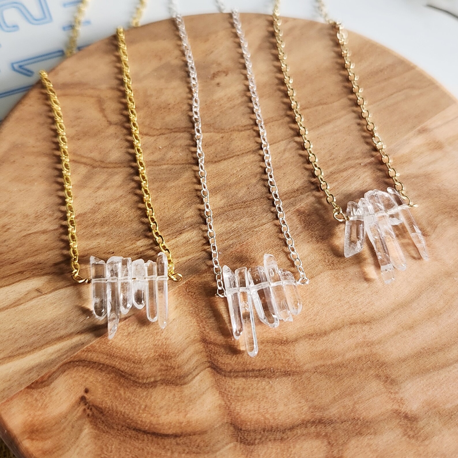 Natural Mini Quartz Stick Crystal Beaded Bib Choker Necklace in Brass ...