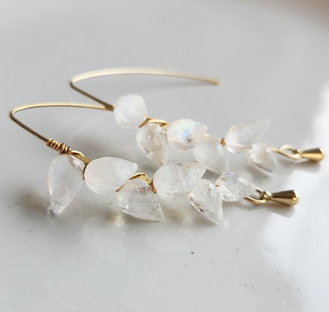 Magnolia Tree Flower Petal Rainbow Moonstone Wrapped Dangle Hook ...