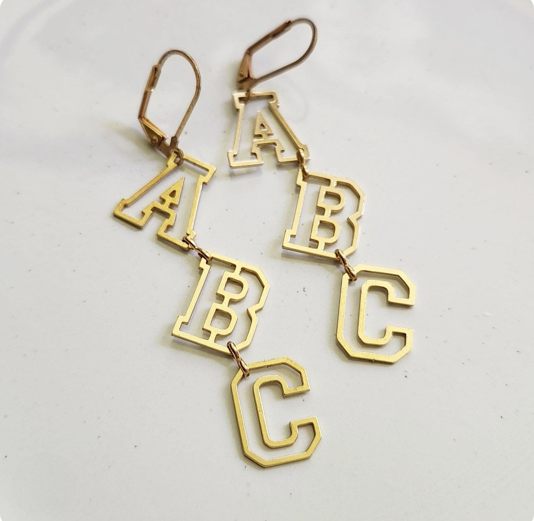 ABC Brass Dangle Earrings, Alphabet Jewelry, Teacher's Gift, Abbott ...