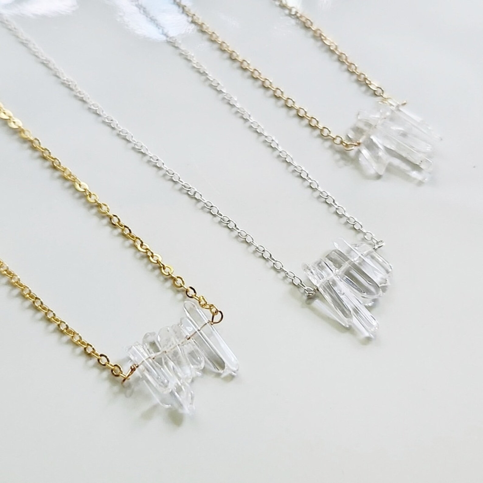 Natural Mini Quartz Stick Crystal Beaded Bib Choker Necklace in Brass ...