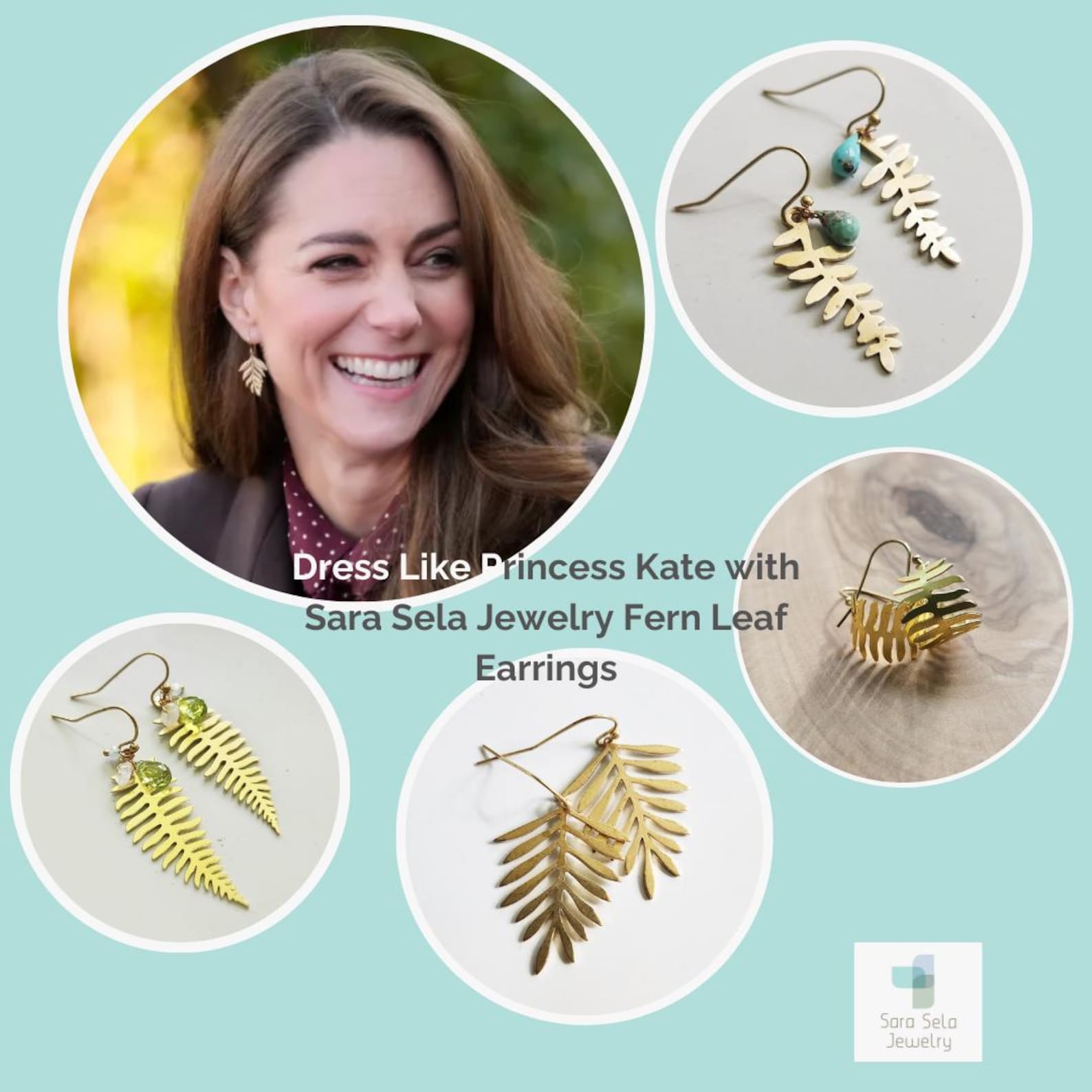 Princess Kate Inspired Brass Fern Leaf and Watermelon Tourmaline Dangle ...
