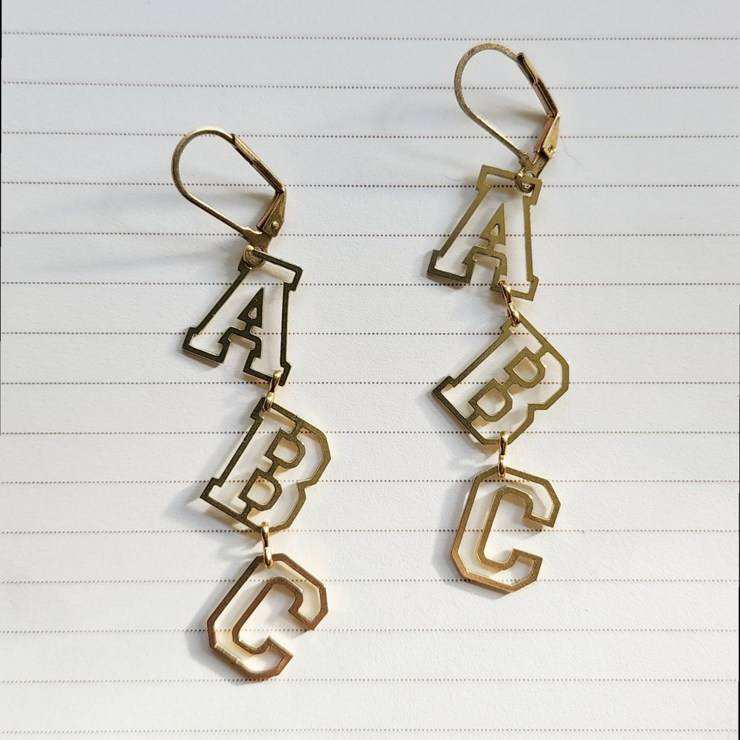ABC Brass Dangle Earrings Alphabet Jewelry Teacher's - Etsy