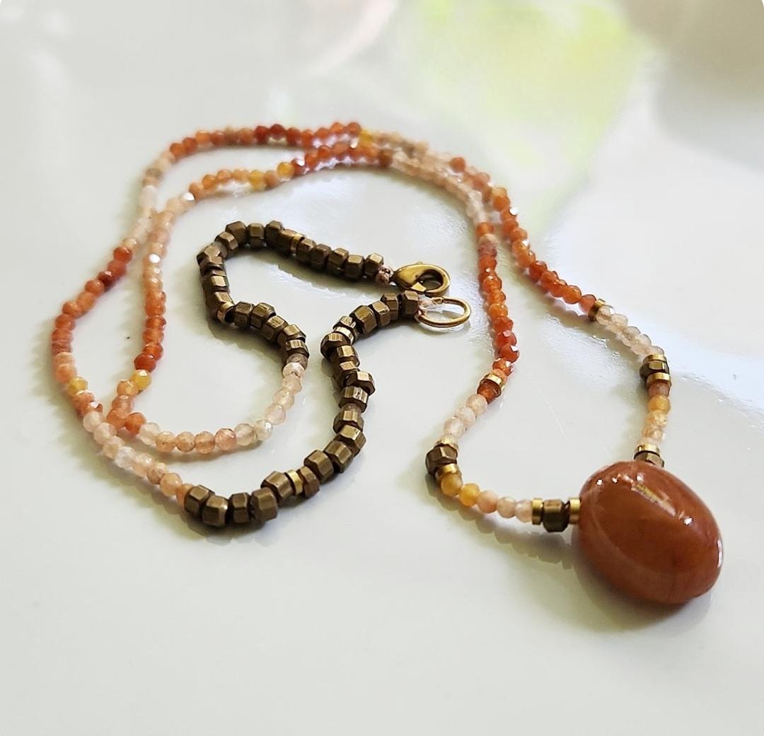 Orange Carnelian in Ombre Colors, Antiqued Brass & Rutilated Quartz ...