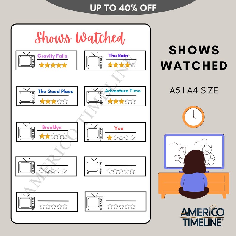 Shows Watched Tracker Printable PDF Page Bullet Journal Page Planner ...