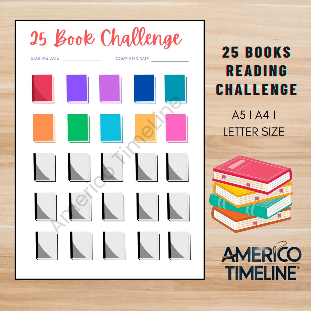 25 Book Reading Challenge Printable Journal Page Reading Tracker ...