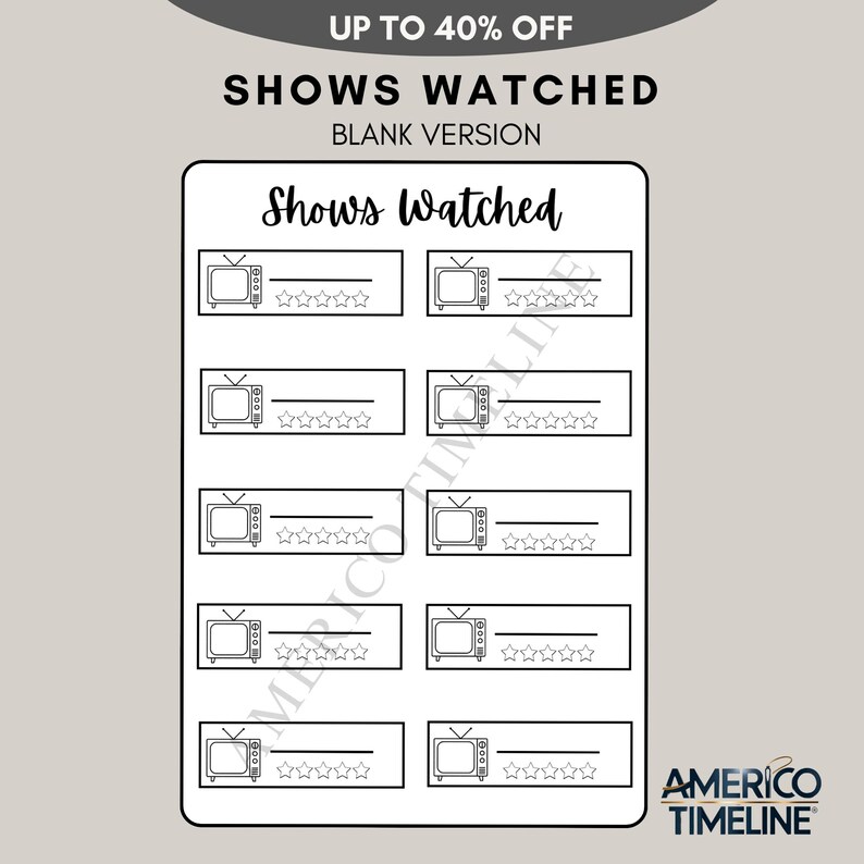 Shows Watched Tracker Printable PDF Page Bullet Journal Page Planner ...