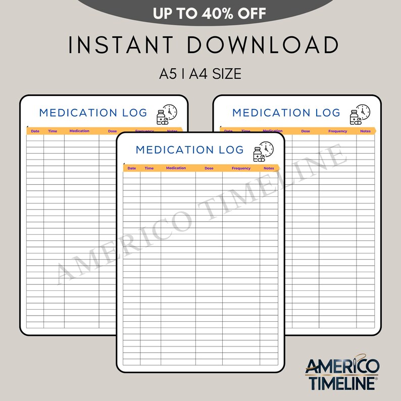 Medication Log Printable PDF Page Medication Tracker Medication Intake ...
