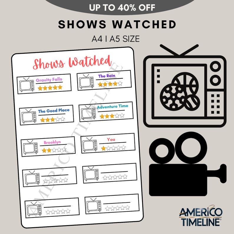 Shows Watched Tracker Printable PDF Page Bullet Journal Page Planner ...