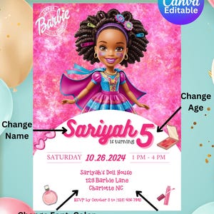 Customizable Fashion Doll Birthday Party Invitation | African American ...
