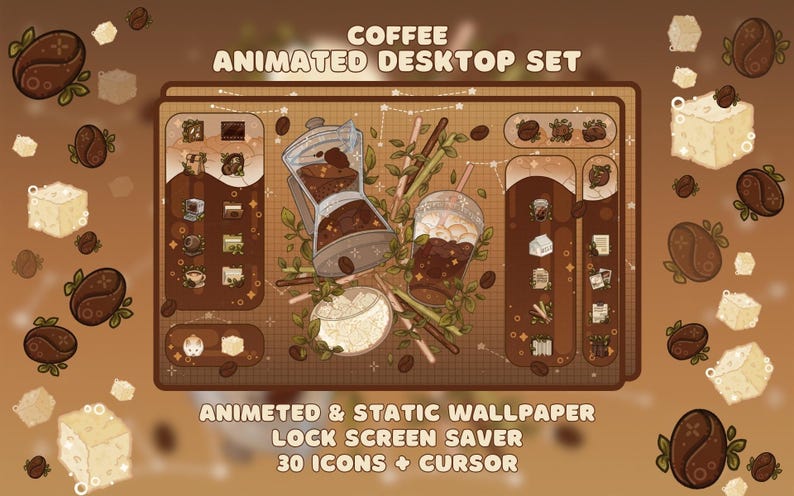Coffee Desktop Wallpaper Organizer: Animated Icons (digital Download ...