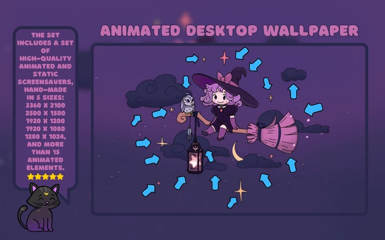 Desktop Wallpaper Cozy Witch Set: Animated Wallpapers + Lock Screens ...