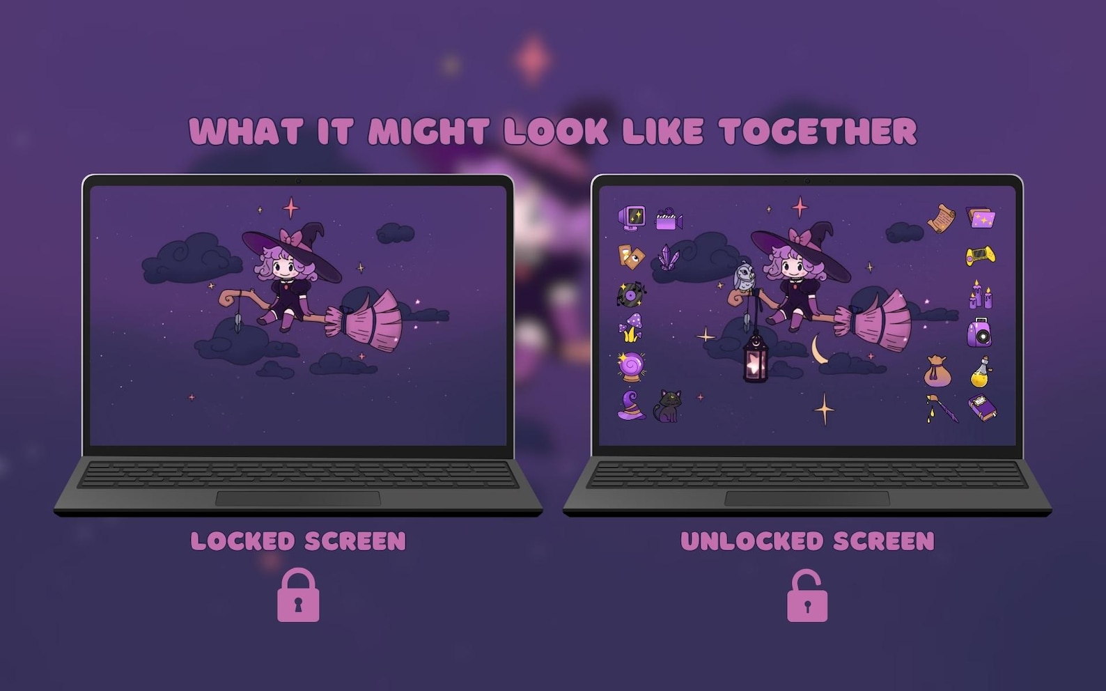 Desktop Wallpaper Cozy Witch Set: Animated Wallpapers + Lock Screens ...