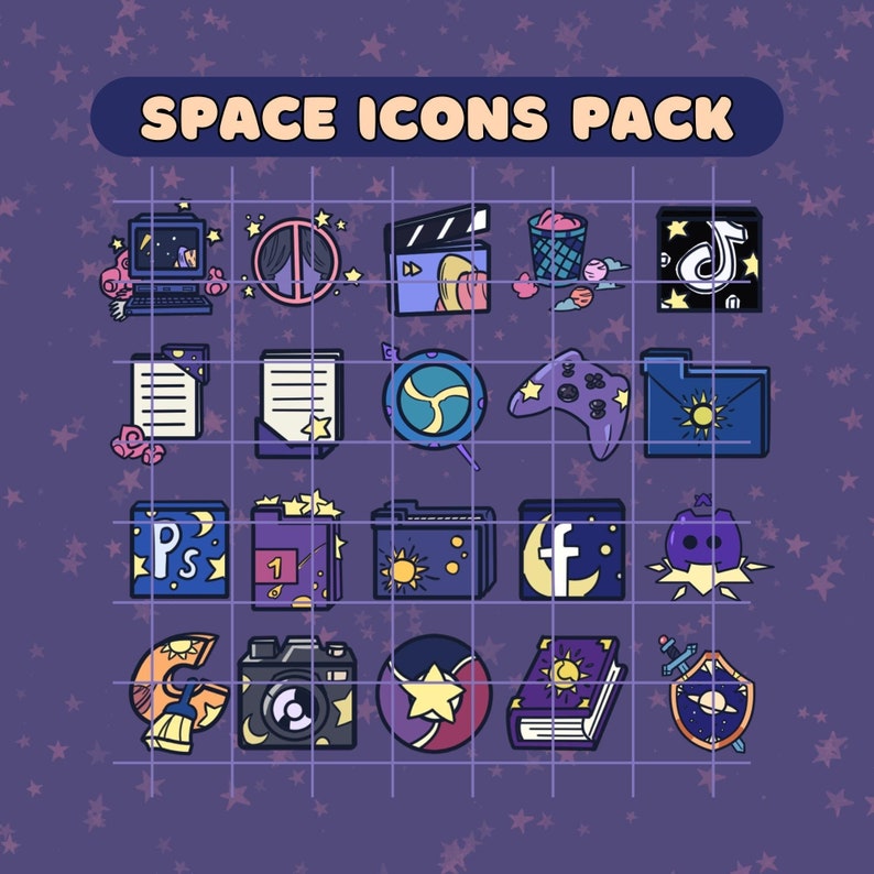 Space Desktop Icons Set Aesthetic Desktop Organizer Icon Cute Folder ...