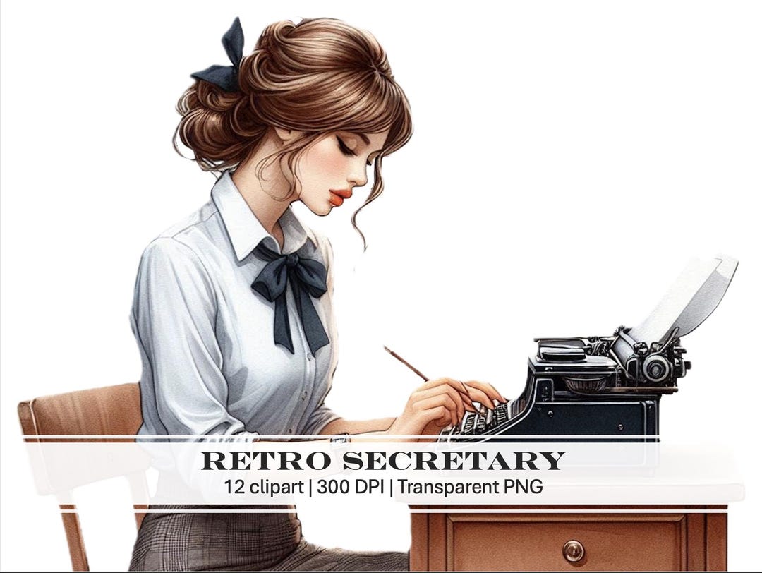 Retro Secretary Clipart | High Resolution Digital Art | 300 DPI ...